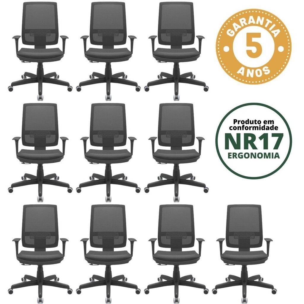 Kit 10 Cadeiras Escritório Presidente Ergonômica NR17 Tela Mesh Brizza ...