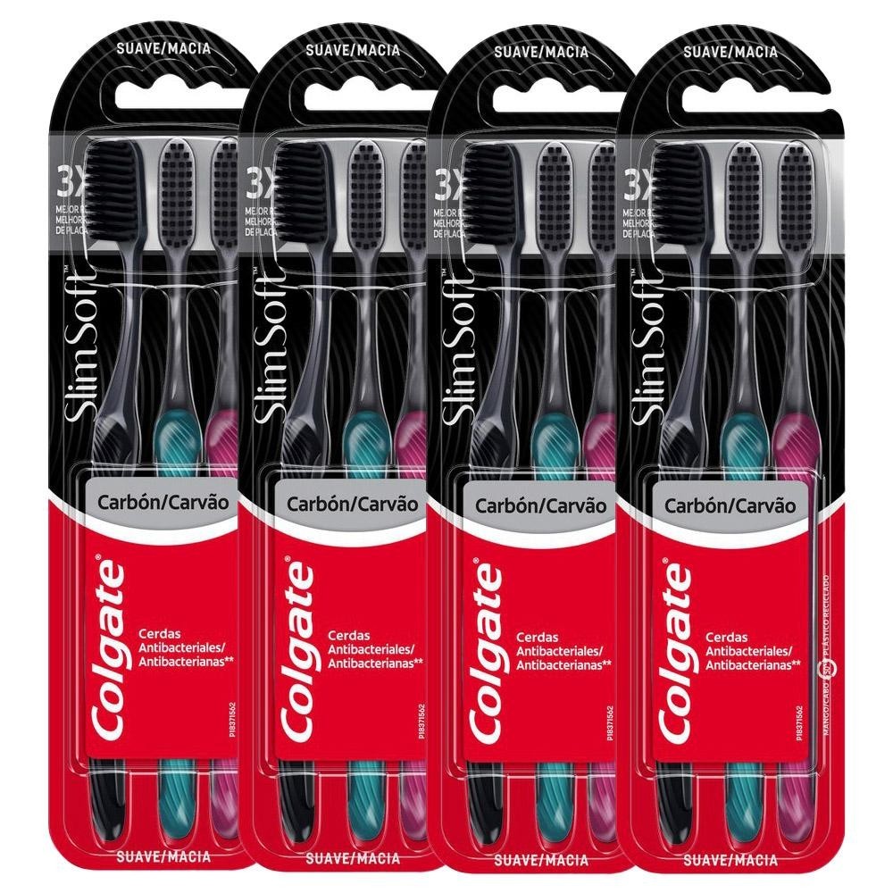 Kit 12 Escovas Dental Colgate Slim Soft Black | Shopee Brasil