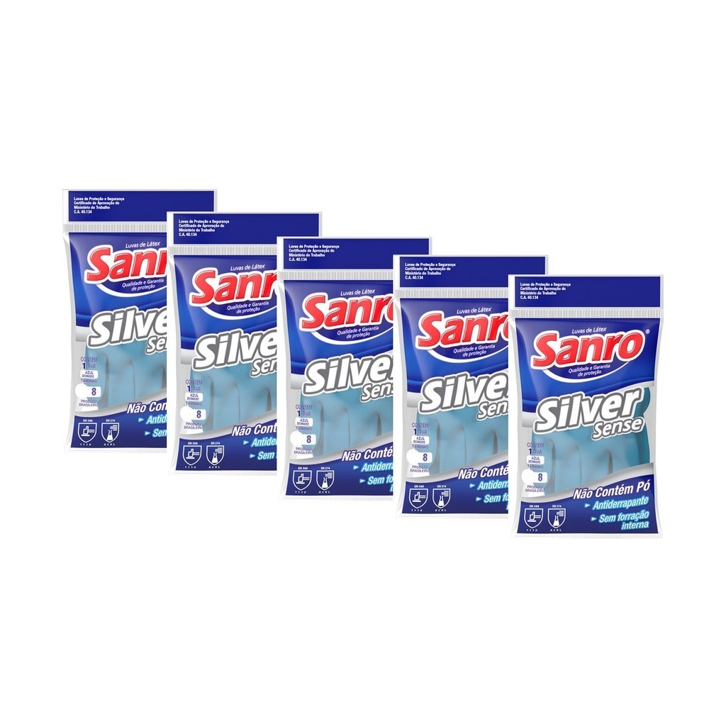 Kit 5 Pares Luva Latex Natural Sanro Silver Sense Antiderrapante ...