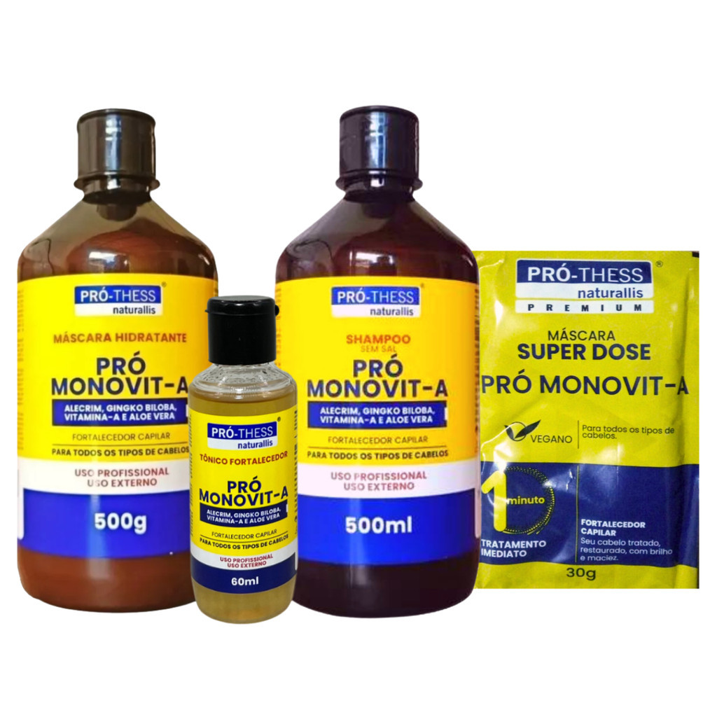 Kit Monovit A Shampoo e Máscara 500ml Tônico 60ml + Sachê Pro Thess ...