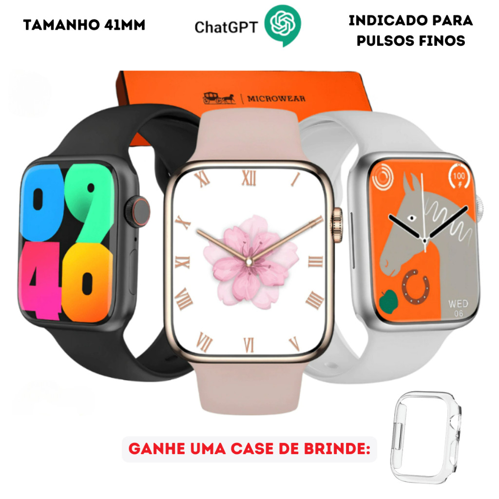 Relógio Inteligente Smartwatch W59 Pro Mini Series 9 Pulsos Finos Tam 41mm Feminino Masculino ...