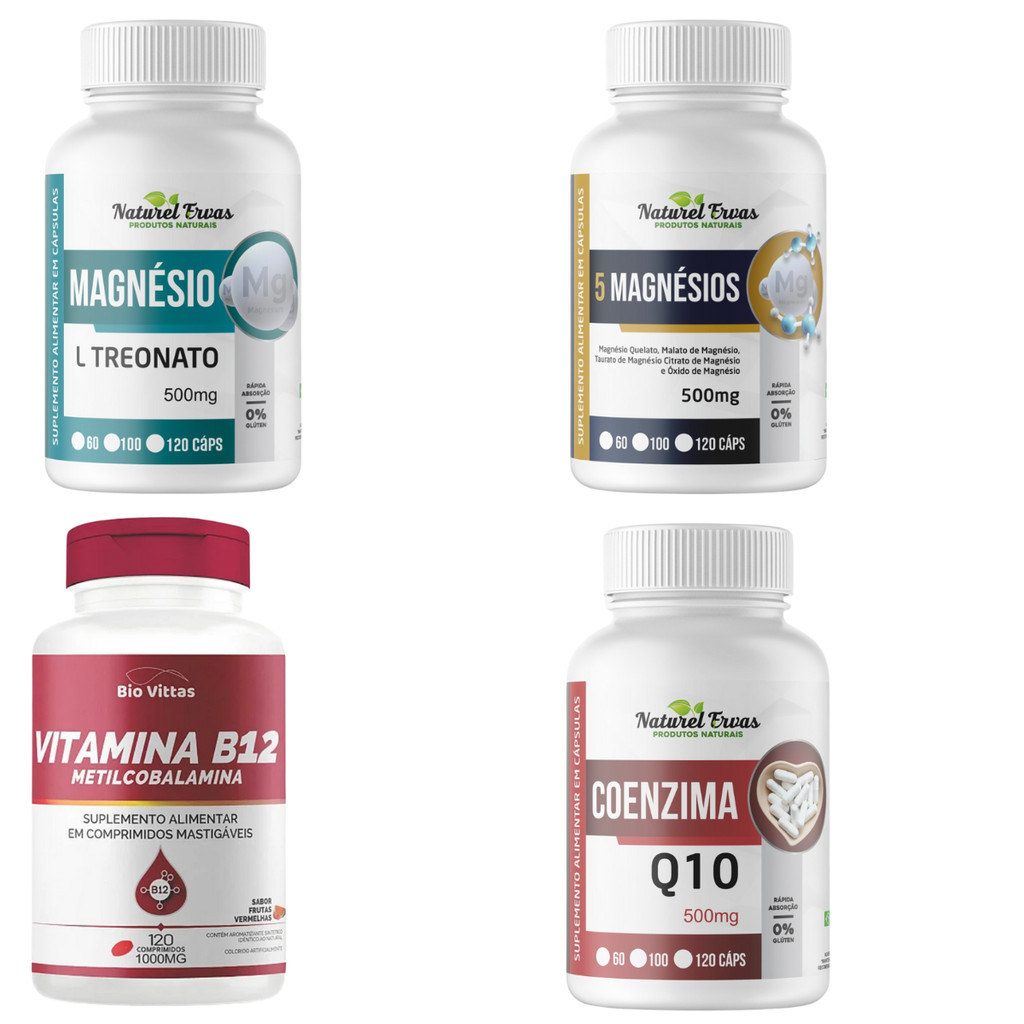 Kit Vitamina B12 + 5 Magnésio + Coenzima Q10 – 480 Cáps - SUPLEMENTO ALIMENTAR | Shopee Brasil