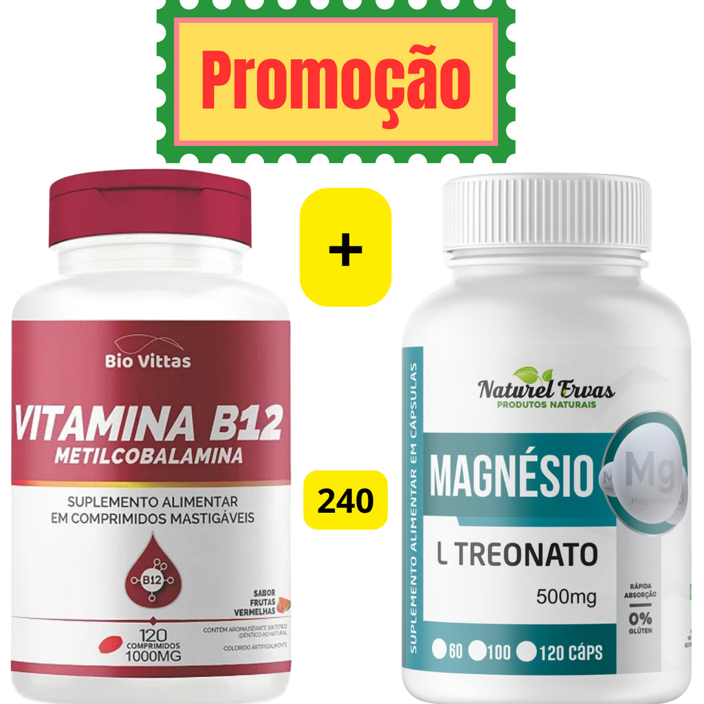 Suplemento alimentar - Kit Vitamina B12 1000mg + Magnésio L-Treonato 120 Cáps | Shopee Brasil