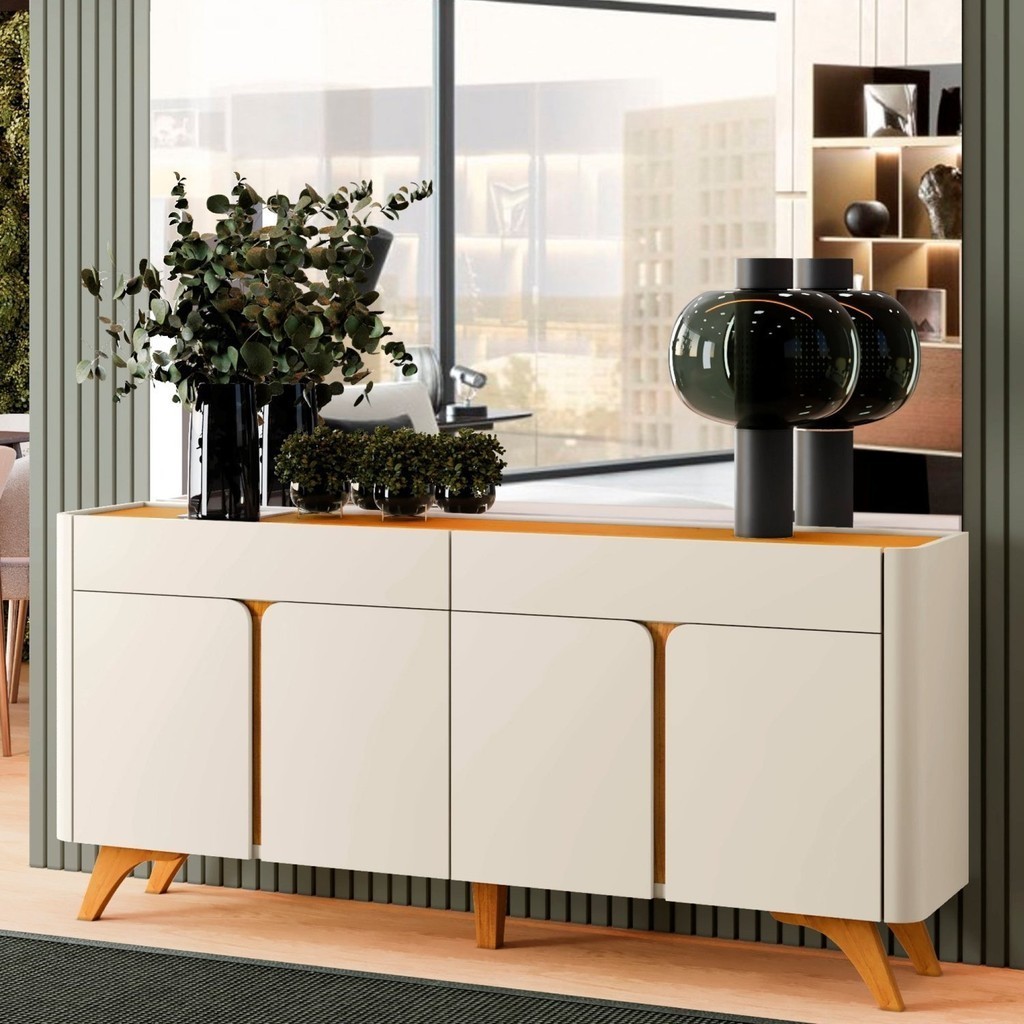 Buffet para Sala de Jantar Aros 4 Portas 172cm Off White/Naturalle ...