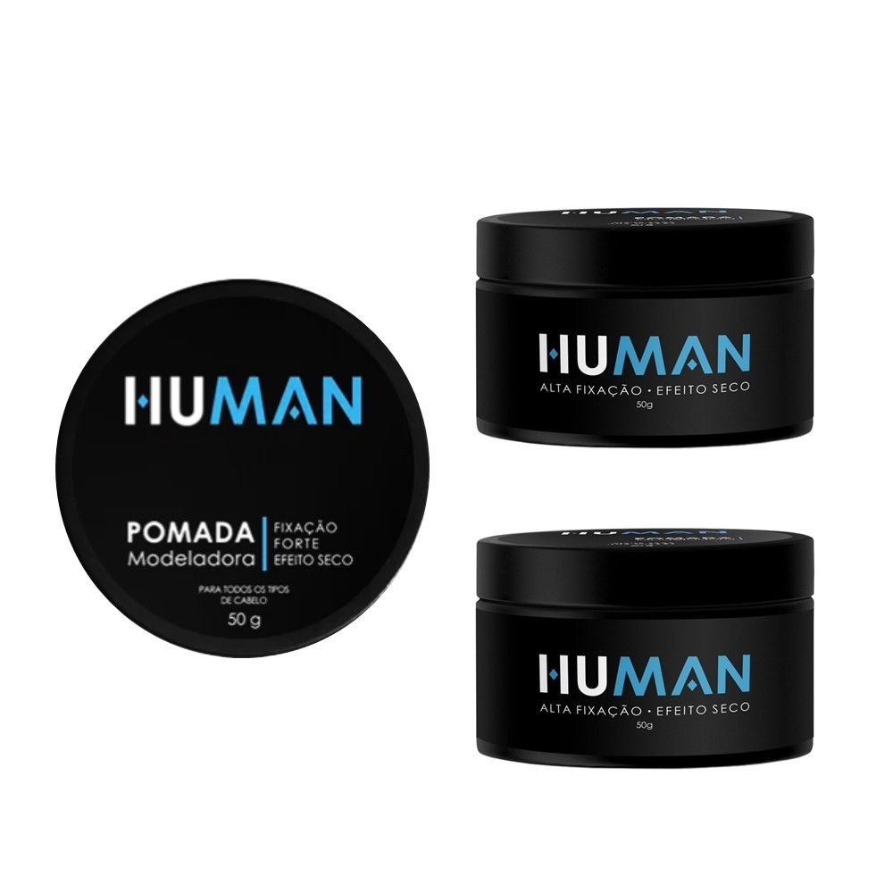 Kit 3 Pomada Modeladora Fixadora Cabelo Efeito Matte Seco Forte Human ...