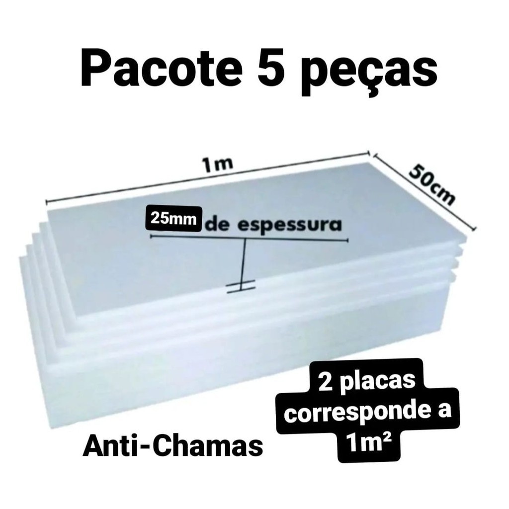 5 PLACAS DE ISOPOR EPS ANTICHAMAS ESPESSURA 25MM, TAMANHO 100 X 50CM | Shopee Brasil