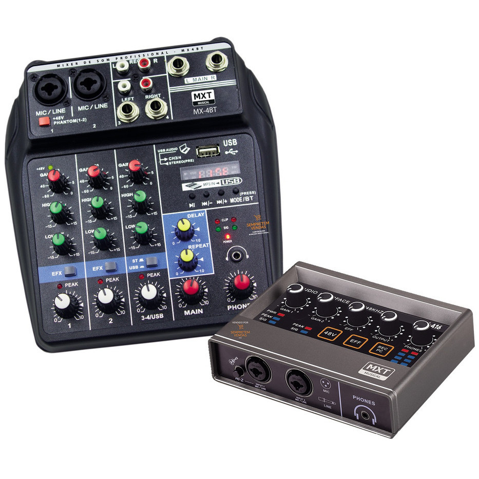 Kit Placa Interface de Áudio e Mesa de Som Com 4 Canais Pro | Shopee Brasil