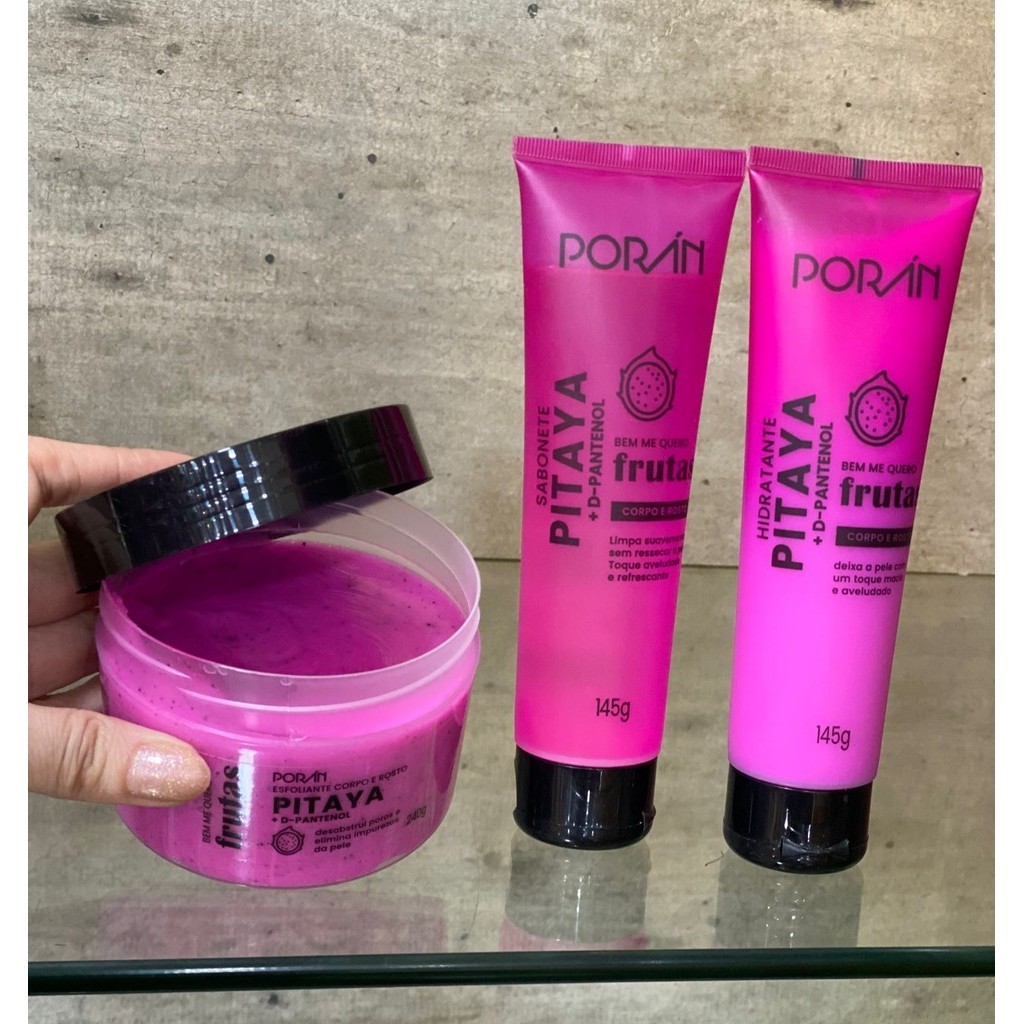 Kit Skin Care Corpo E Rosto Esfoliante Sabonete Hidratante Pitaya Porán | Shopee Brasil