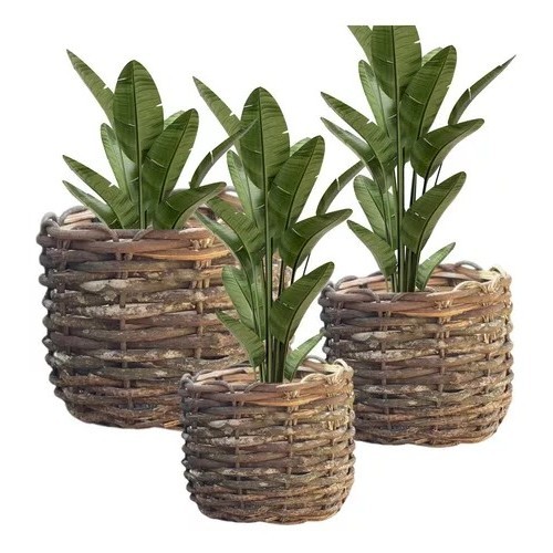 Kit 3 Vasos Cachepot De Plantas De Madeira Redondo Cipó | Shopee Brasil