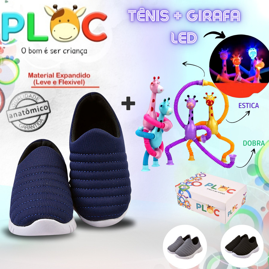 Kit Divertido Ploc - Tênis Calce Fácil Anatômico+ Girafa Ploc LED ...