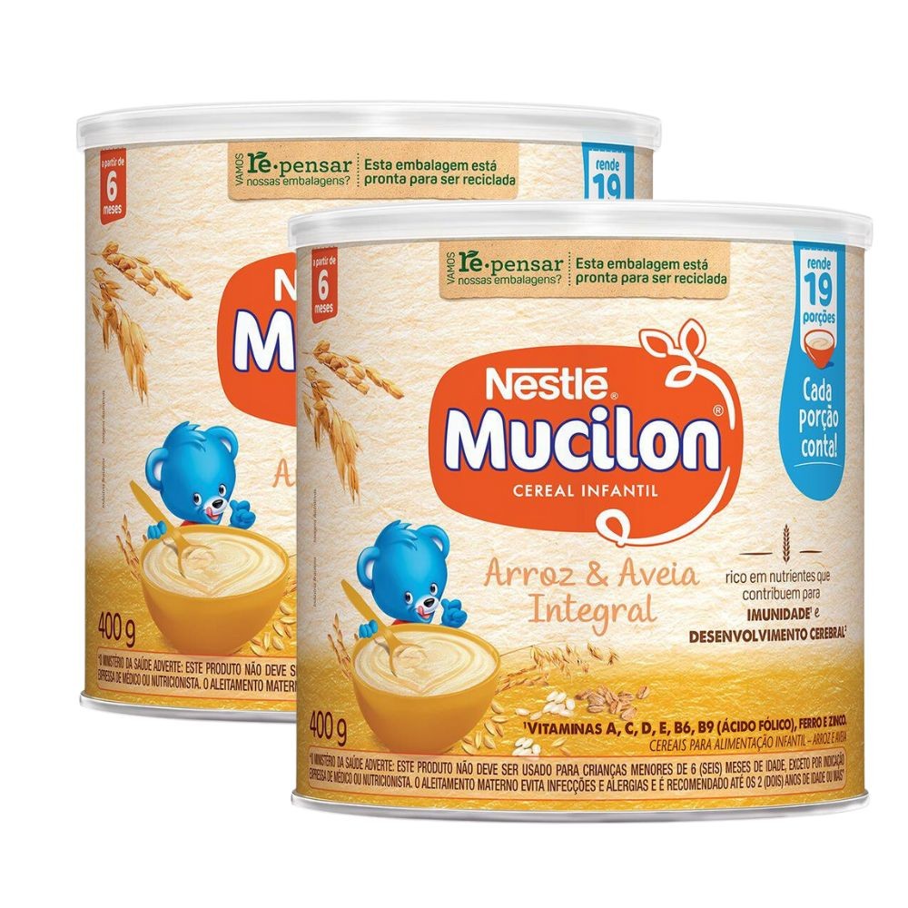 Kit 2 Mucilon Arroz e Aveia Cereal Infantil Lata 400g | Shopee Brasil
