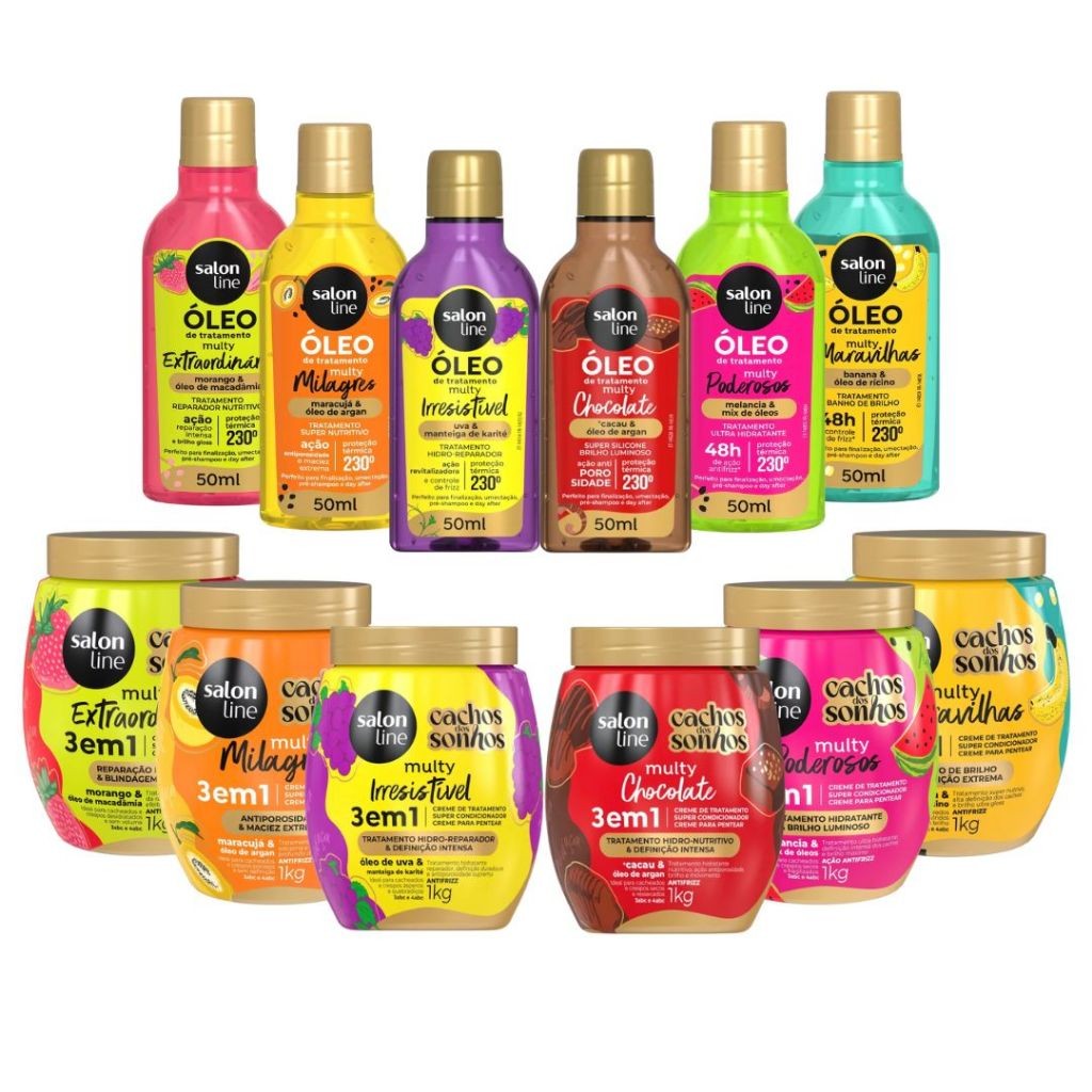 Salon Line Kit Cachos dos Sonhos Multy com 6 Cremes 1KG e 6 Óleos 50ML - Salada de Frutas e ...