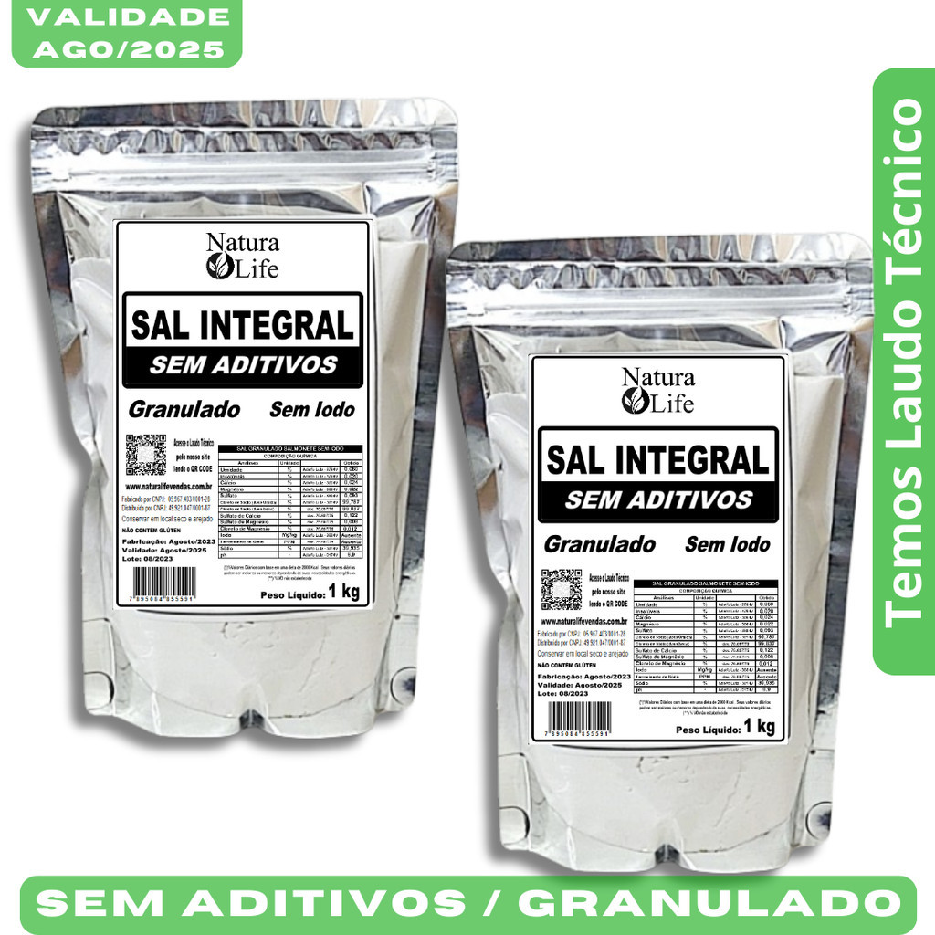 Sal Marinho Integral Sem Aditivos Granulado 2KG | Shopee Brasil