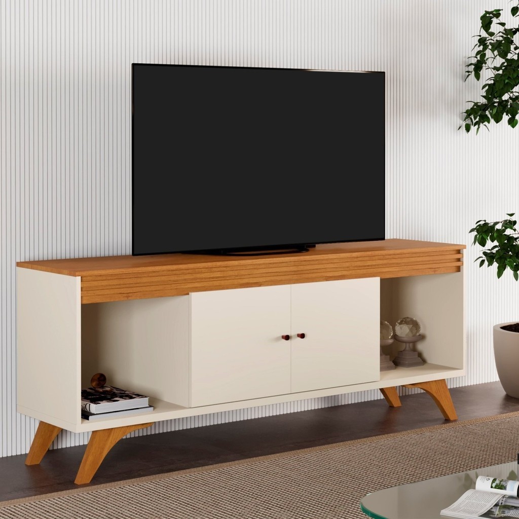Rack para TV até 65 Polegadas 2 Portas Madrid 160 Off White/Naturalle ...