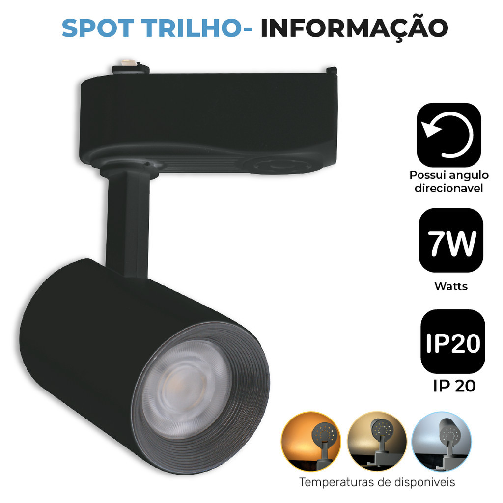 Trilho Spot LED para trilho eletrificado + Trilho + Conector Tubinho ...