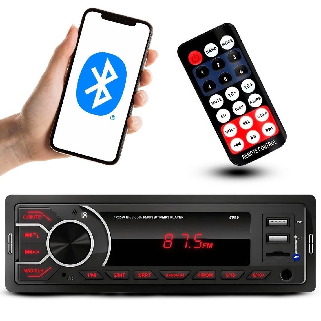 Radio Automotivo Sem Toca Cd Mp3 Player Bluetooth 2 Entrada Usb Carrega Celular | Shopee Brasil