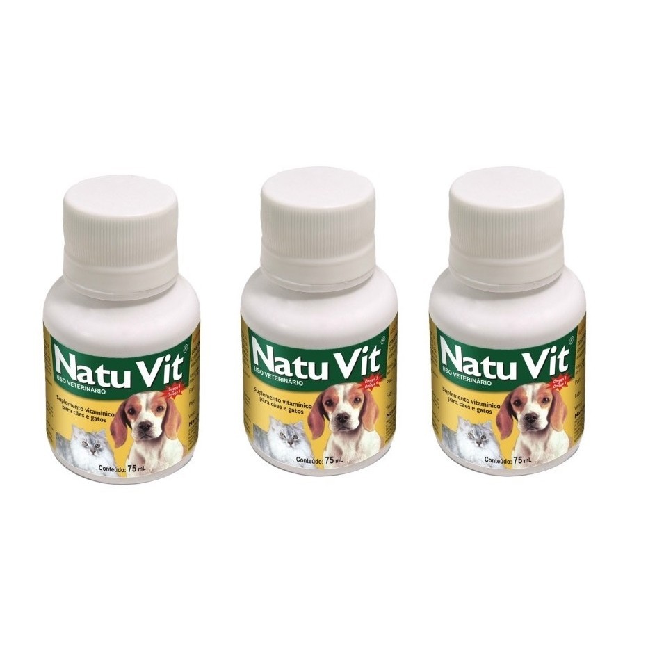 Kit 3 Natu Vit Suplemento Vitamínico para Cães e Gatos 75 ml | Shopee ...