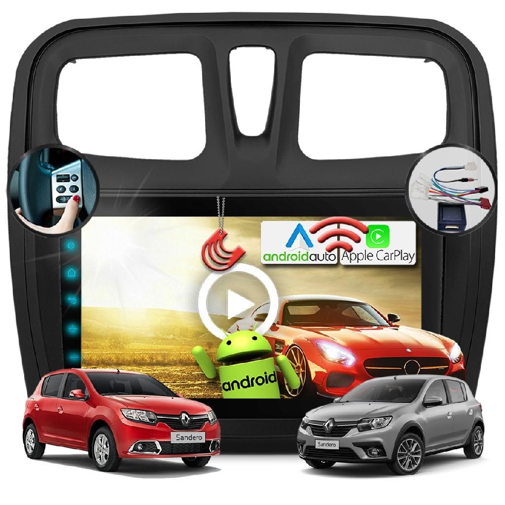 Kit Tela Som Central Multimidia 9 polegadas Android Stepway e Sandero - Redecan Canbus CarPlay ...