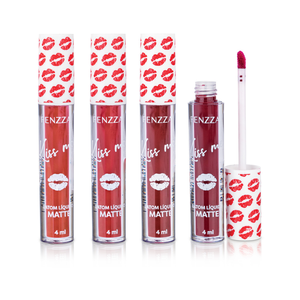 BATOM LIQUIDO MATTE KISS ME FENZZA MAKE UP KIT C/4 FZ20044 | Shopee Brasil