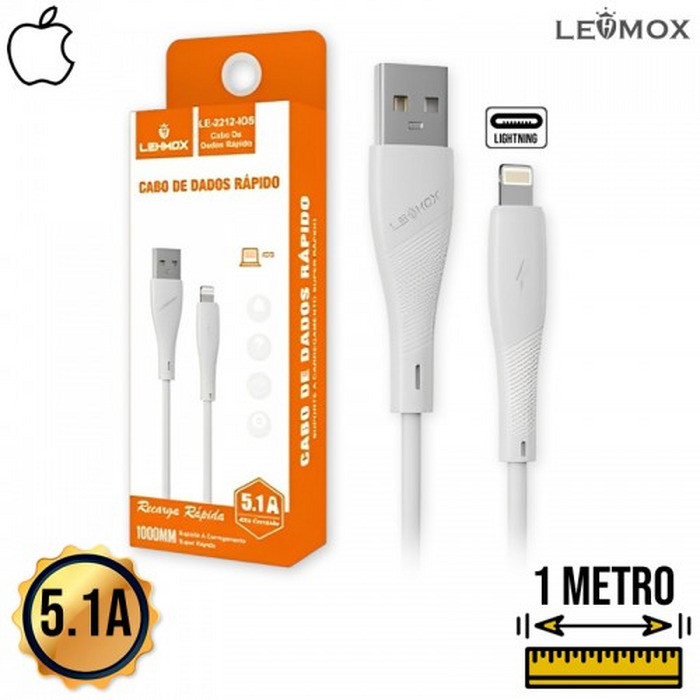 Cabo Lightning 1m LE-2212-IOS Lehmox - Branco | Shopee Brasil