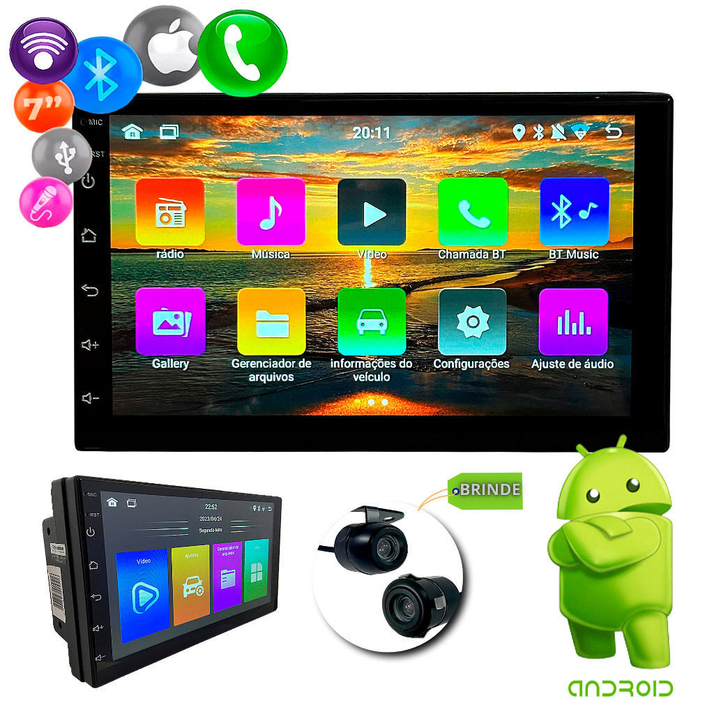 Central Multimidia 7 Polegadas Android 11 Gps wi-fi bluetooth Roadstar Rs808br + Camera de re ...