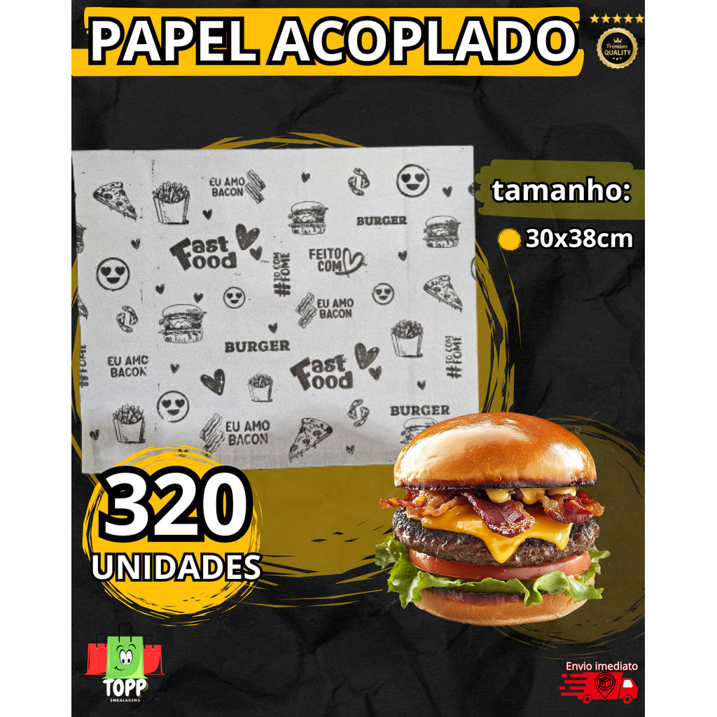 PAPEL ACOPLADO PARA HAMBURGUER , LANCHES 30X38 - (CAIXA COM 320,400 OU ...
