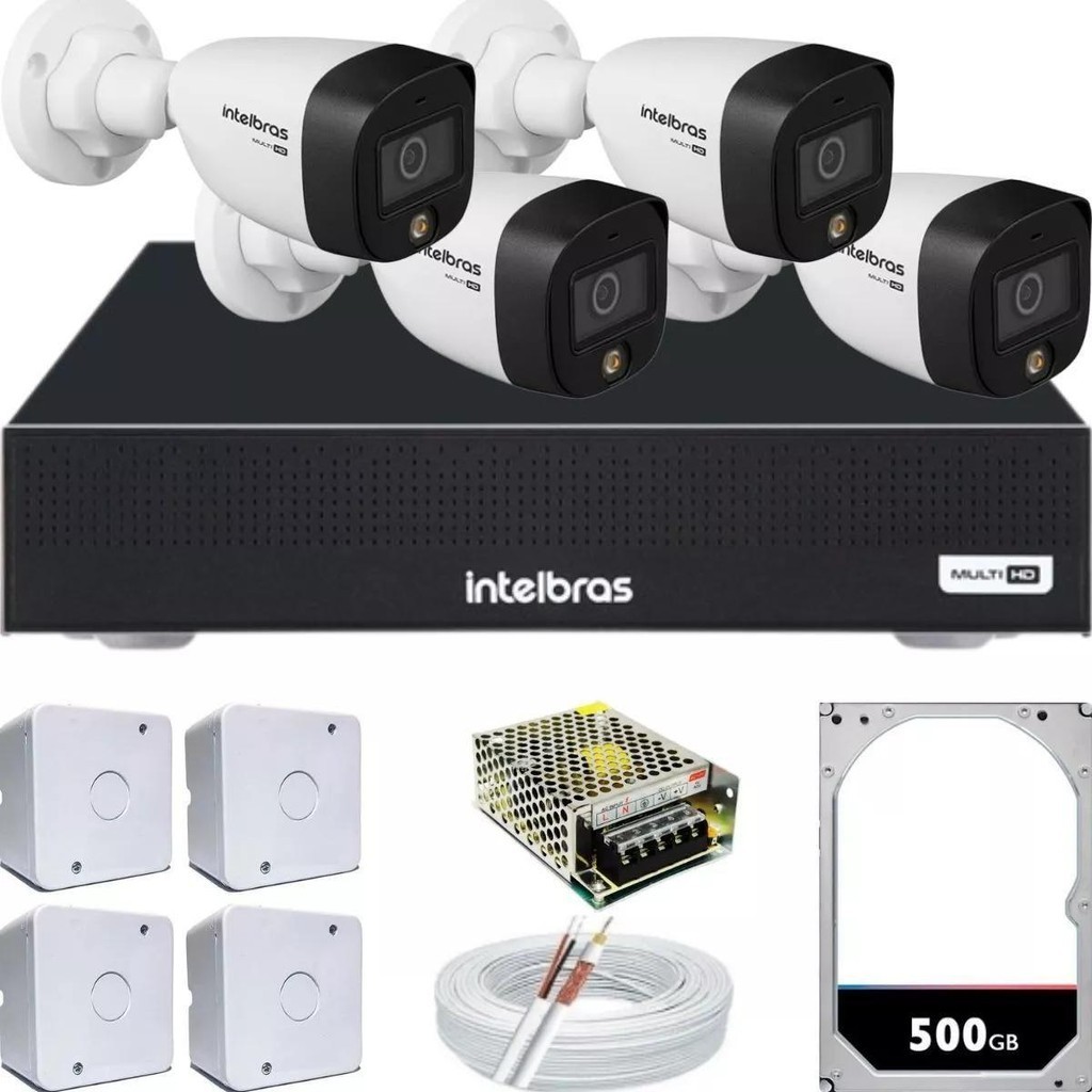 Kit 4 Cameras Segurança Intelbras Full Color vhd 1120b Dvr 4ch Full C ...