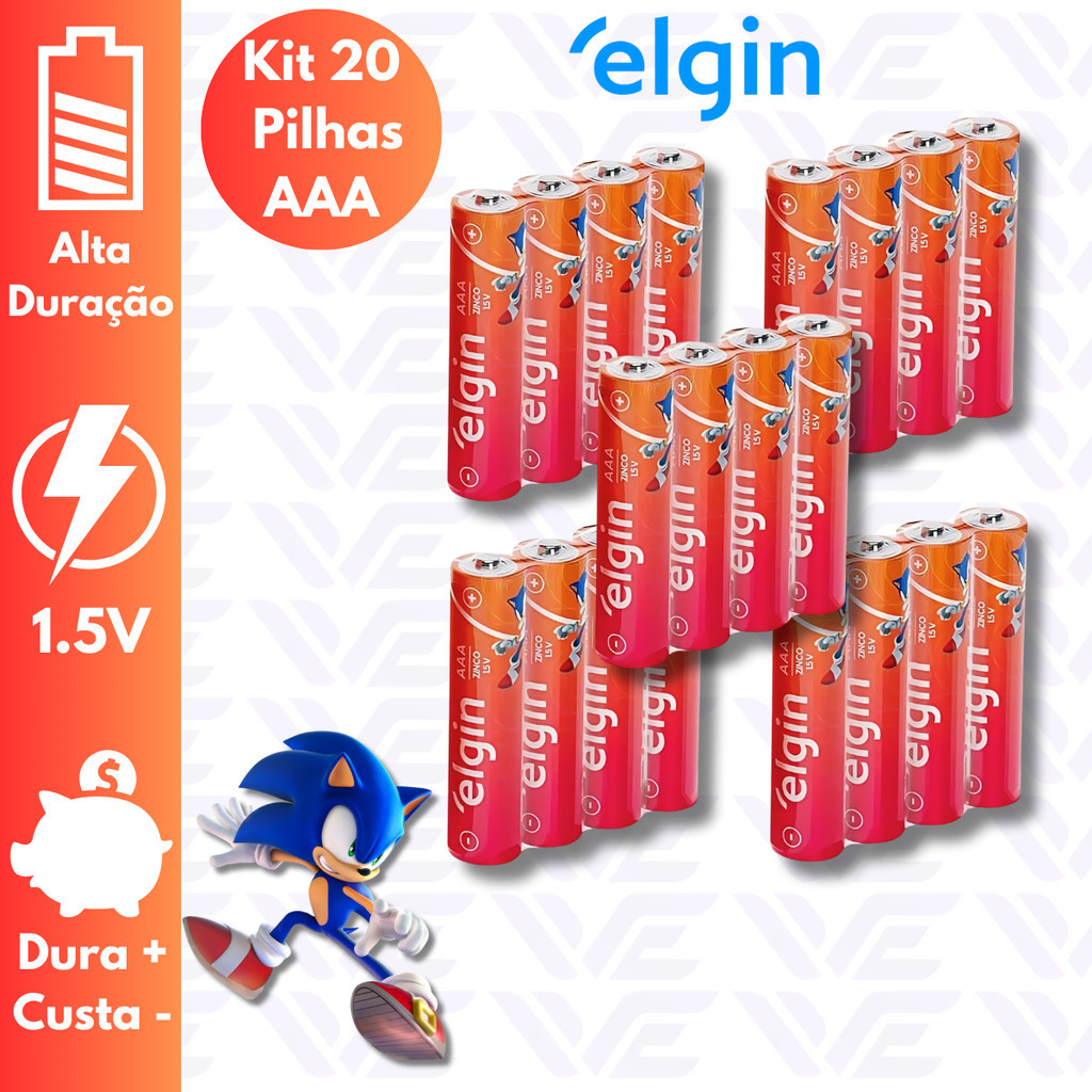 12, 16 ou 20 Pilhas AA ou AAA Elgin Sonic Packs com 4 Unds Palito ou Pequena Elgin (Monte o seu ...