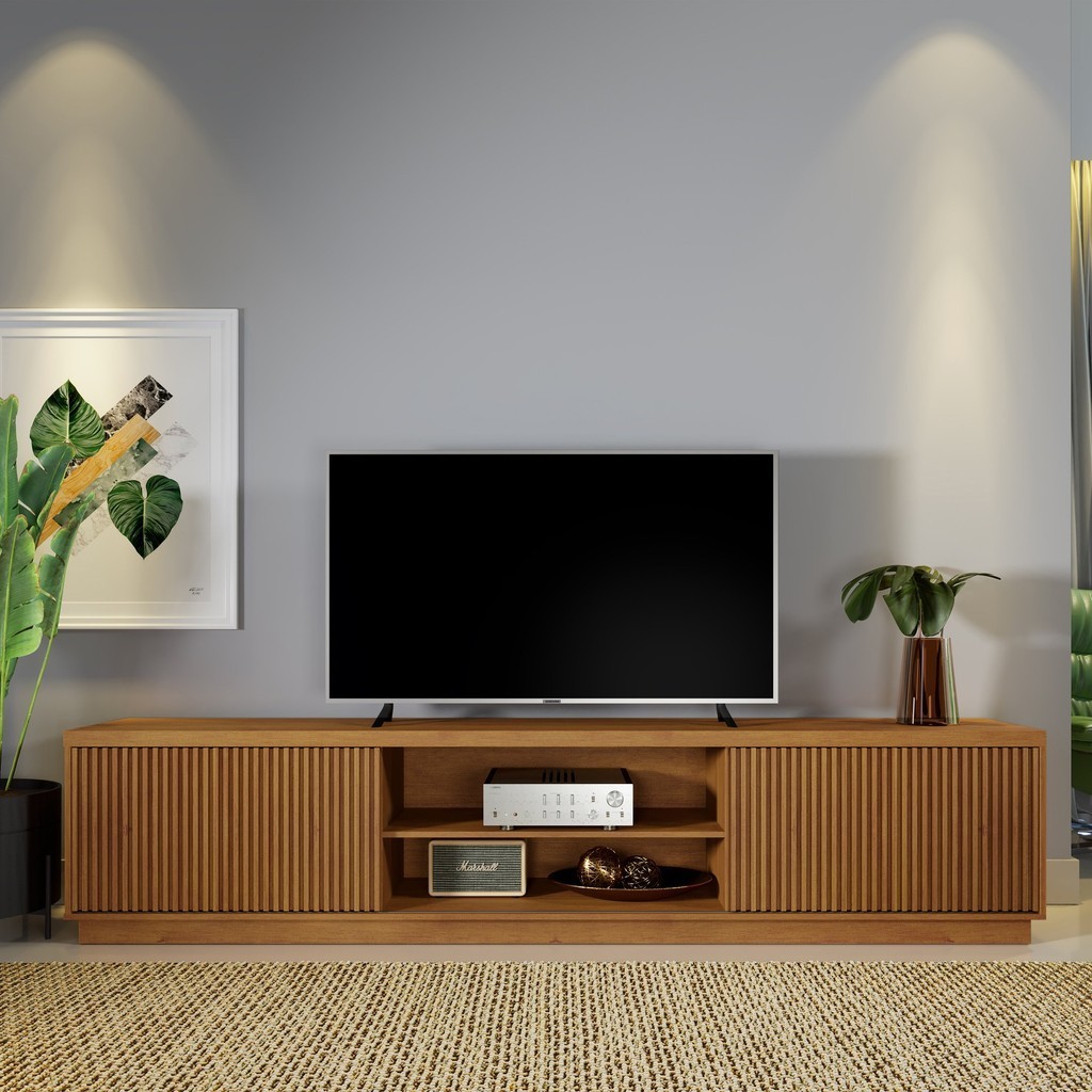 Rack para TV até 75 Polegadas 100% MDF Ripado 2 Portas Valência 220 | Shopee Brasil