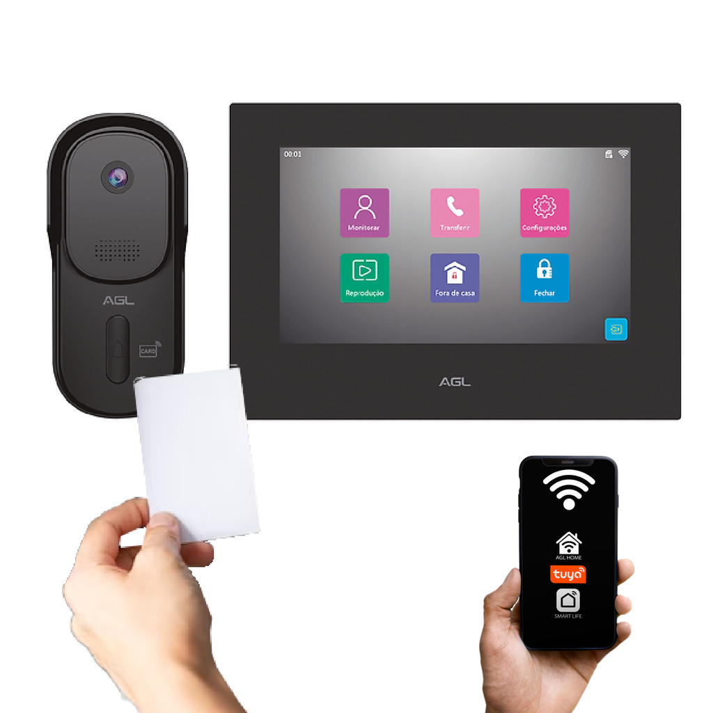 VIDEO PORTEIRO WIFI AGL VP7 ABERTURA COM CARD TAG RFID APP | Shopee Brasil