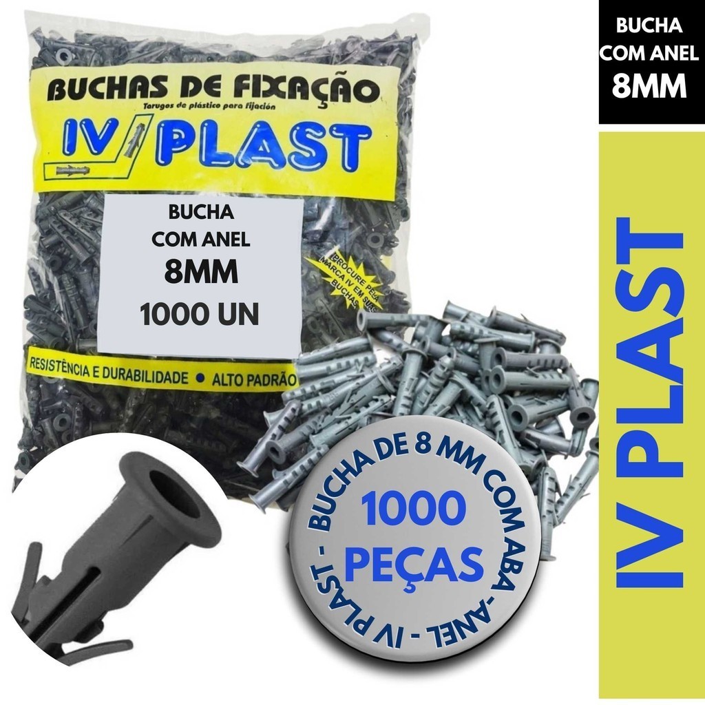 Bucha 8mm Ivplast Com Aba Anel Pacote Premium com 1000 Peças | Shopee ...