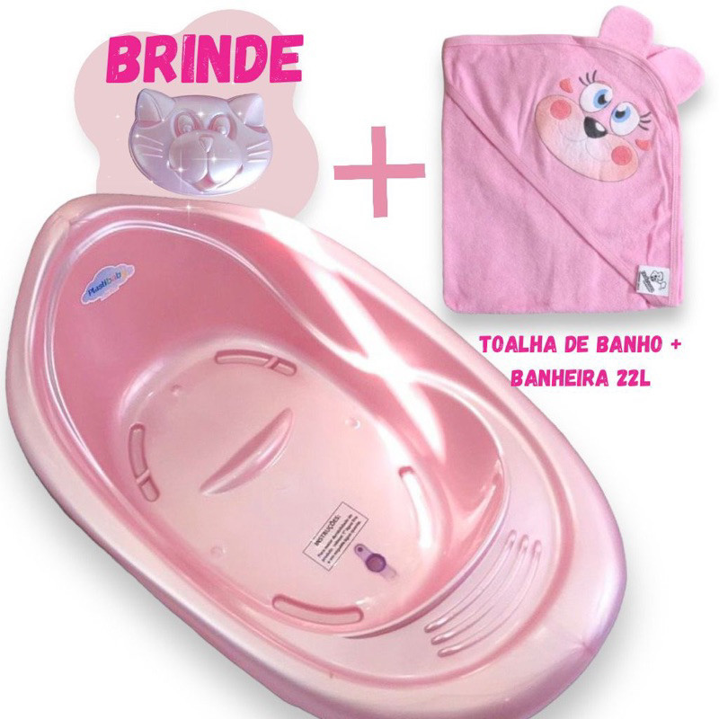 Kit Banho bebe Banheira 22 L + Toalha de Banho Escolha a cor | Shopee ...