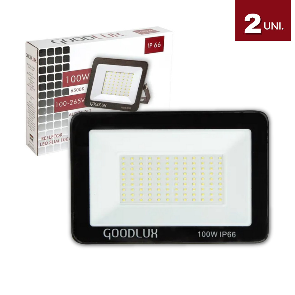 Kit 2 Refletores Led 100w Goodlux Bivolt Branco Frio 6500k Preto | Shopee Brasil