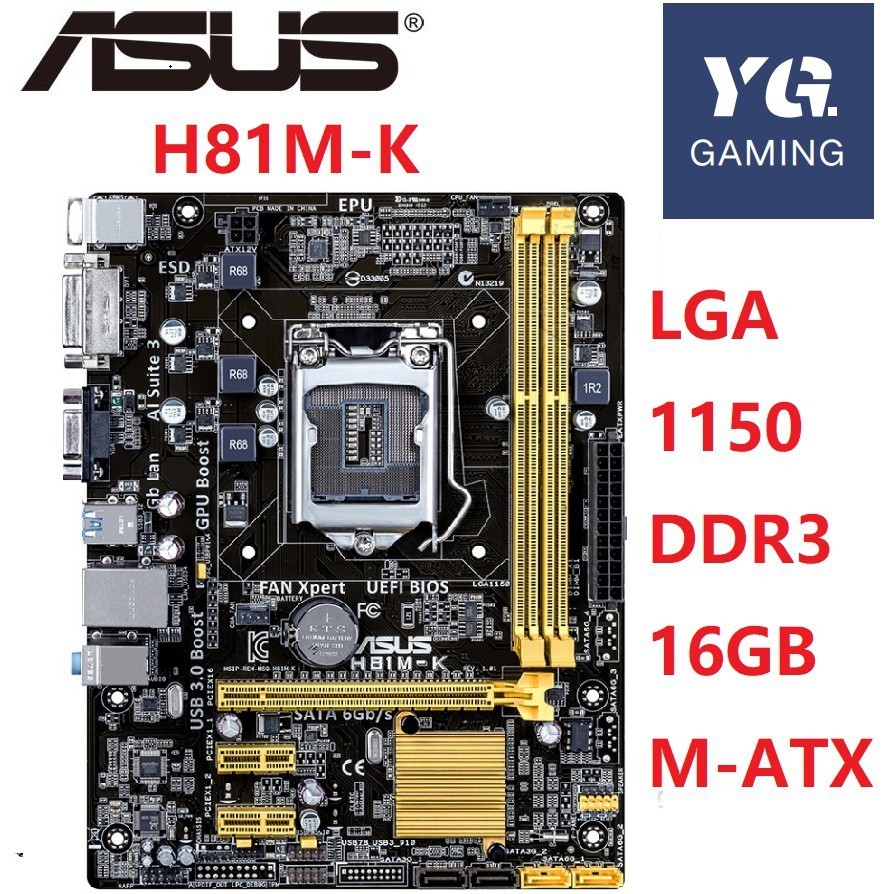 Placa Mãe Asus H81M-K Para Desktop H81 Soquete LGA 1150 i3 i5 i7 DDR3 16G Micro-ATX UEFI BIOS ...