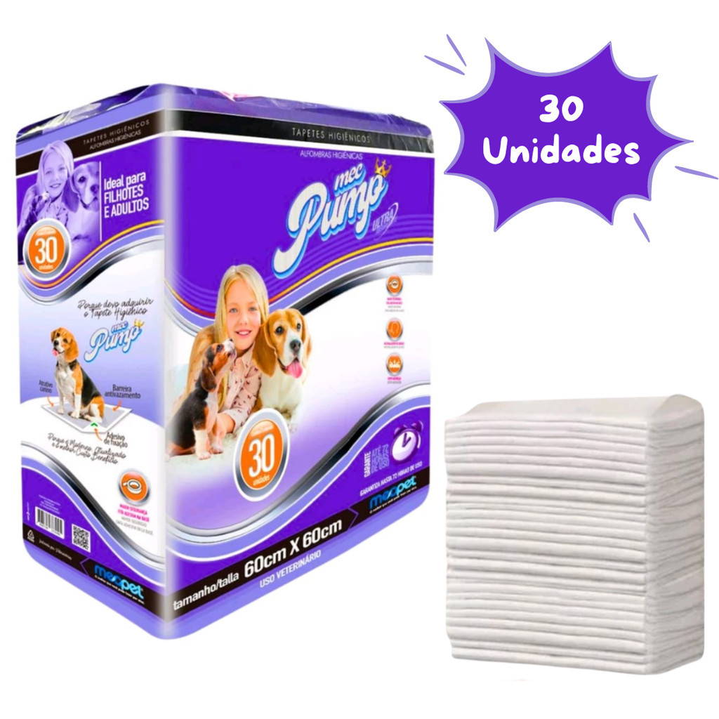 Tapete Higiênico Descartável Cães Cachorro Mec Pump Mecpet 60x60 cm Pct ...