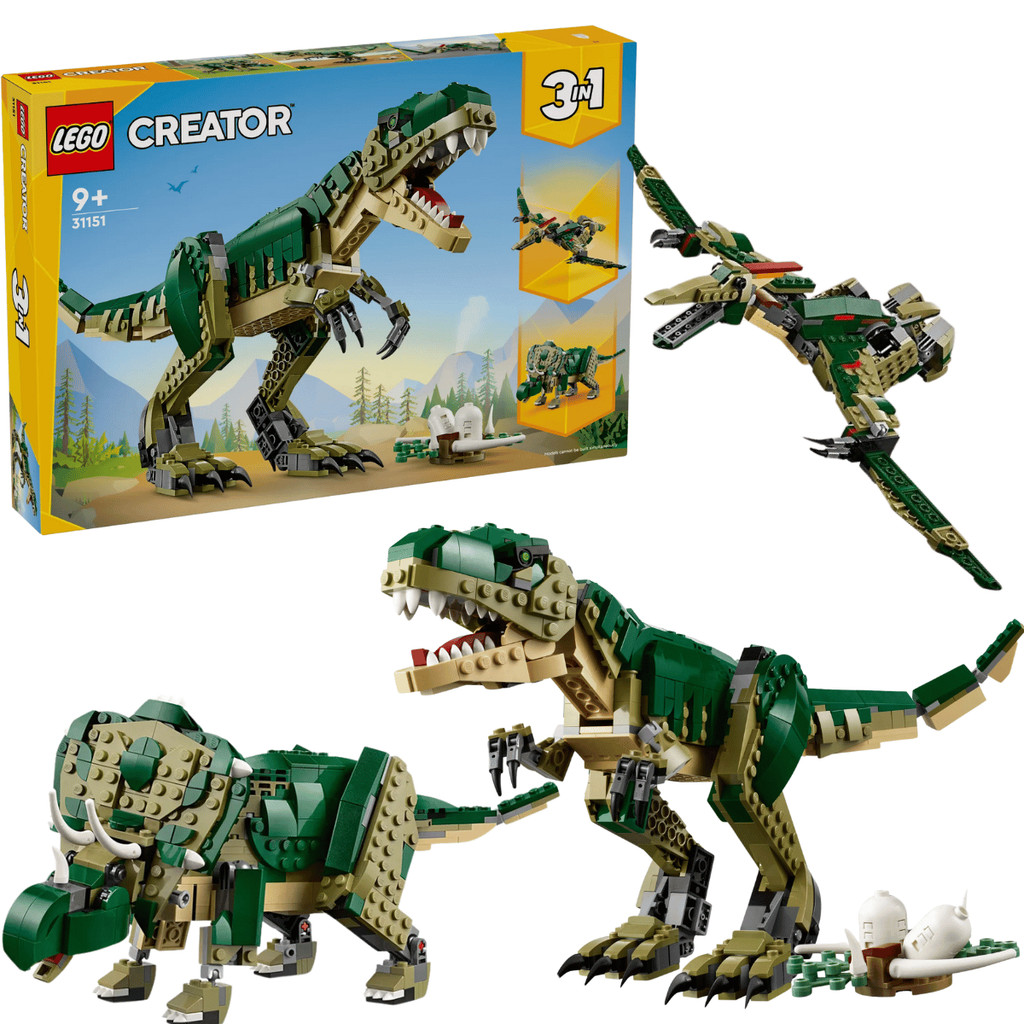 LEGO Creator 3 em 1 Dinossauros T.Rex 626 Peças 9+ 31151 | Shopee Brasil