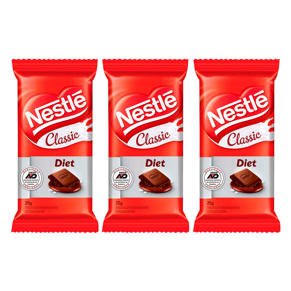 Kit 3 Chocolate Nestlé Classic Diet com 25g | Shopee Brasil