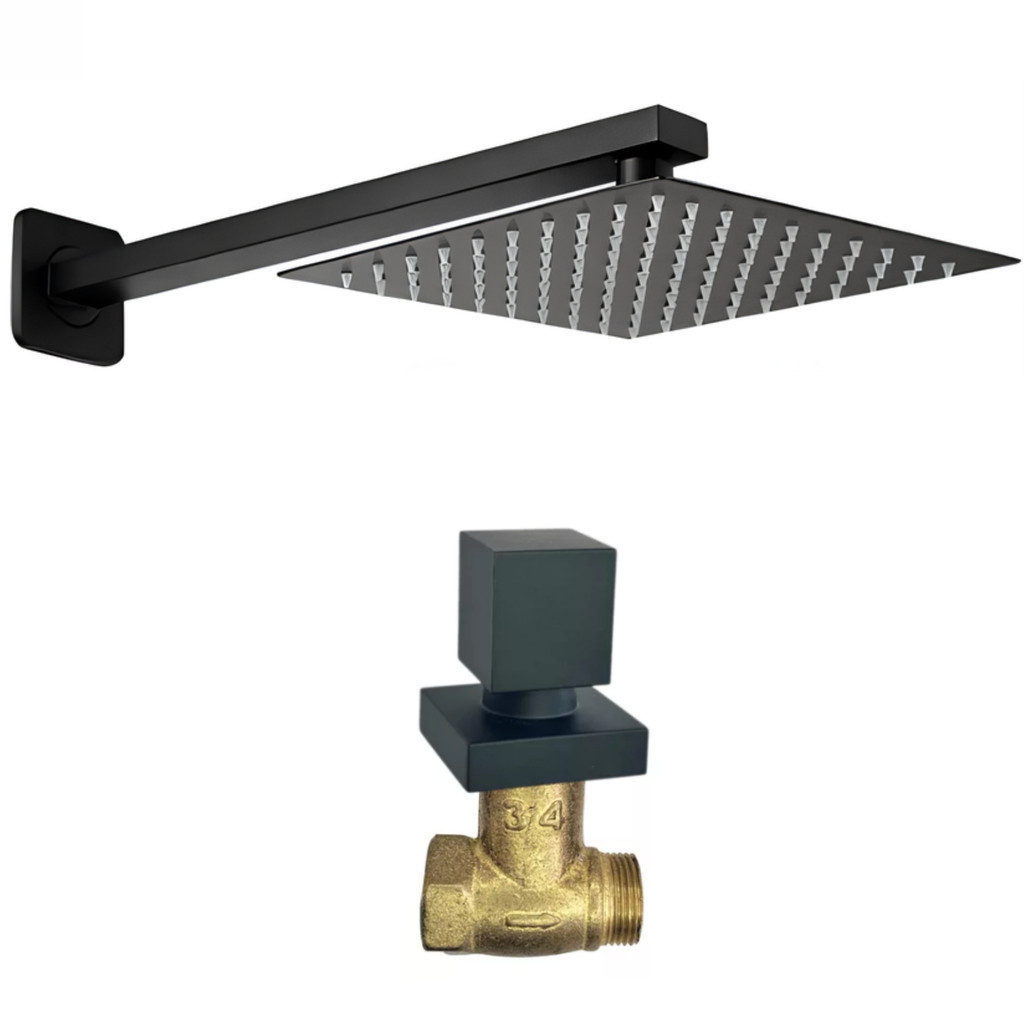 Chuveiro Ducha Quadrado 20x20 Com Registro 1/4 De Volta Preto | Shopee ...