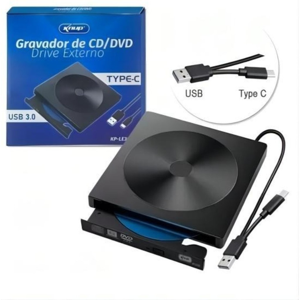 Gravador Externo De Cd E Dvd Tipo-c Usb 3.0 Externo Kp-le303 | Shopee ...