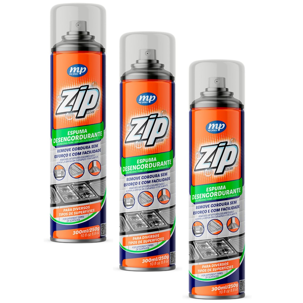 Kit 3 Espuma Desengordurante Zip Clean 300Ml - My Place | Shopee Brasil