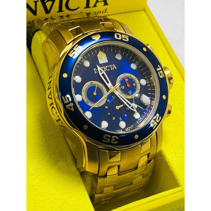 Relógio Invicta 0073 Pro Diver Scuba Gold Azul Banhado a Ouro 18k ...