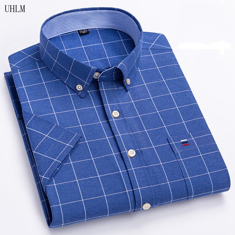 Camisas Sociais Masculinas Oxford Plus Size de Verão, 100% Algodão ...