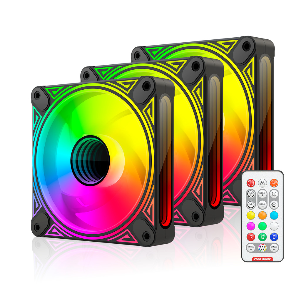 KIT 3 COOLER FAN COOLMOON DM1, PRETO, PWM 4 PINOS, ARGB 3 PINOS ...
