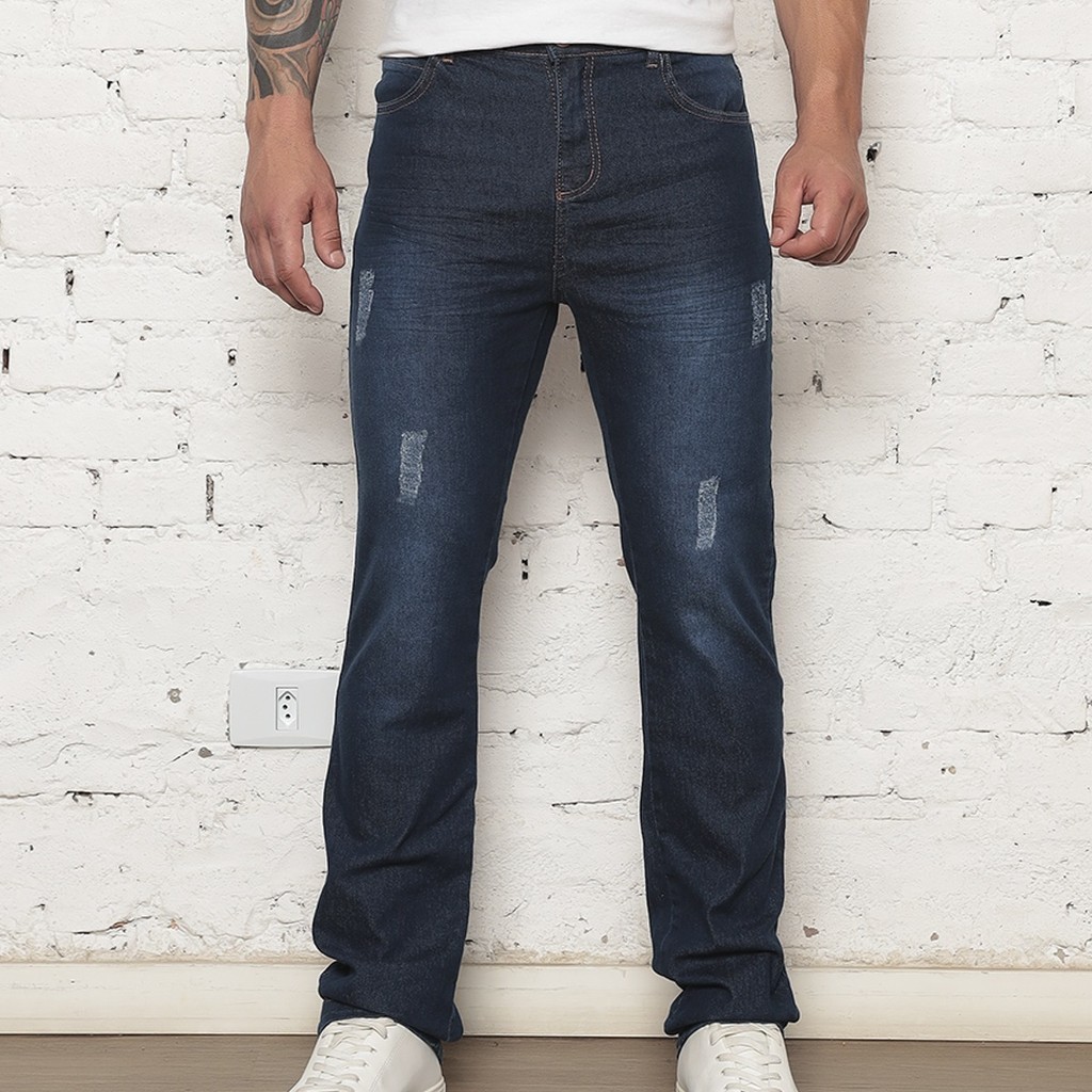 Calça Jeans Masculina Reta Azul Escura Tendência | Shopee Brasil
