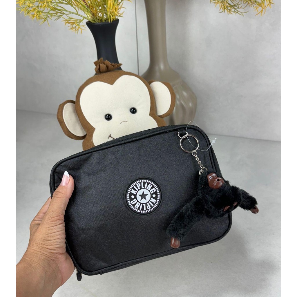 Estojo Escolar Metalizado Kipling Box 100 Pens Chaveiro Macaco Varias Divisórias Bolsinha ...