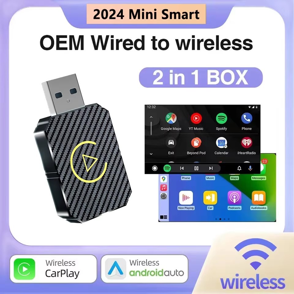 Wireless Carplay Android Auto Adapter 2 in 1 Mini Box Plug&Play CarPlay AI Box BT WiFi for Wired ...