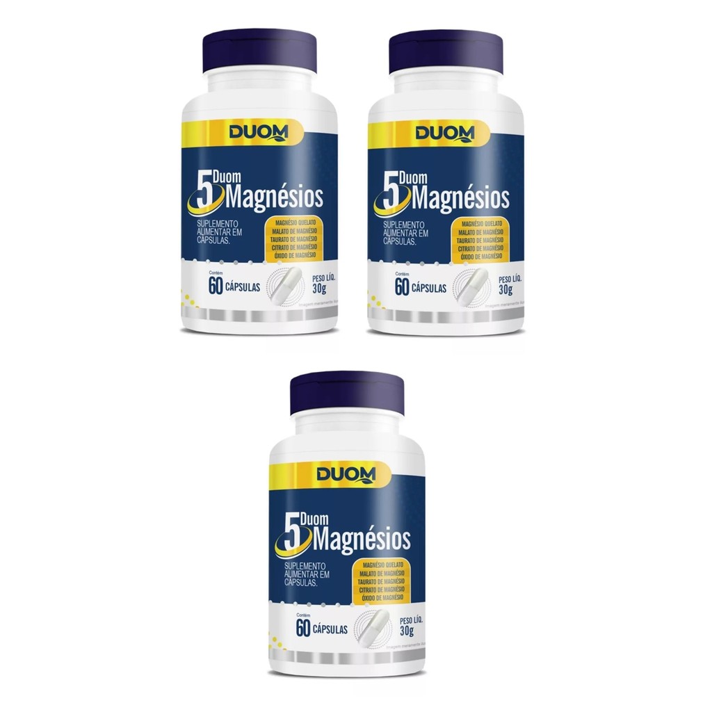 Kit 3 Duom 5 Magnésios Quelato Malato Taurato Citrato 60cps | Shopee Brasil