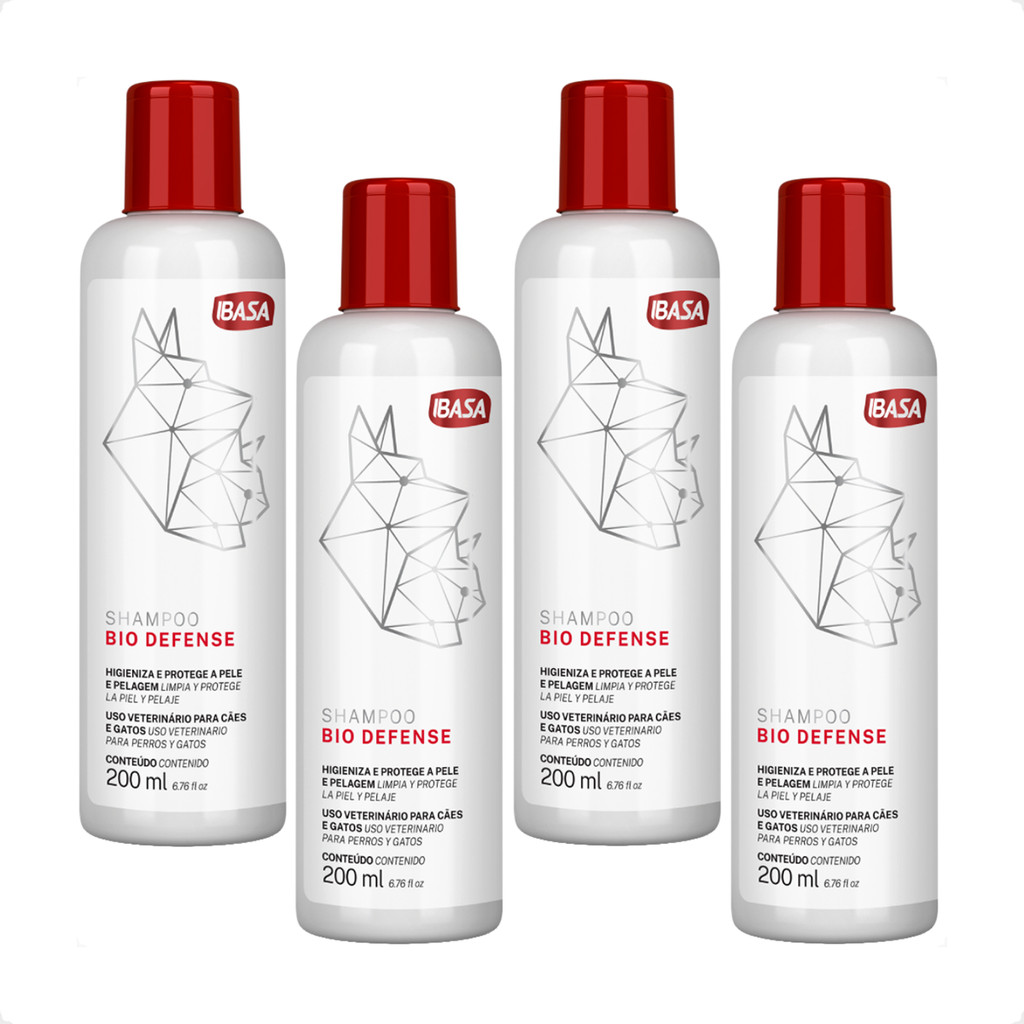 Kit 4 Shampoo Bio Defense Ibasa para Cães e Gatos - 200ml | Shopee Brasil