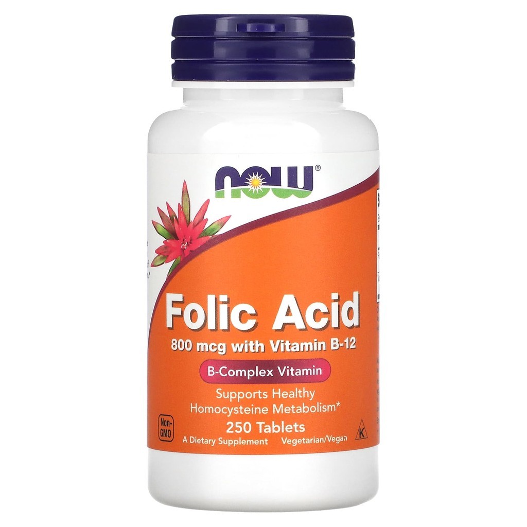 Folic Acid 800mg + Vitamin B12 (250 Tablets) - Now Foods | Shopee Brasil