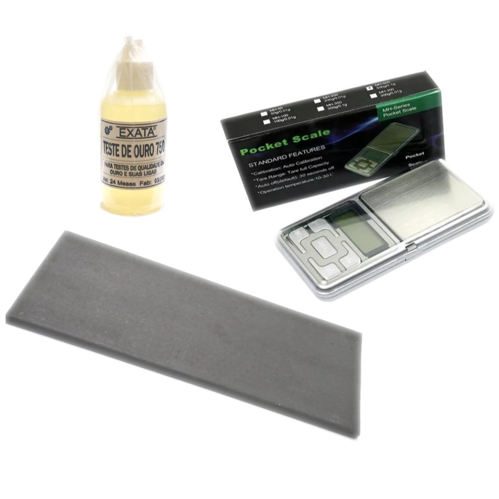 Kit Teste Ouro e Prata Exata - Pedra Grande + Reagente 18k + Balança ...